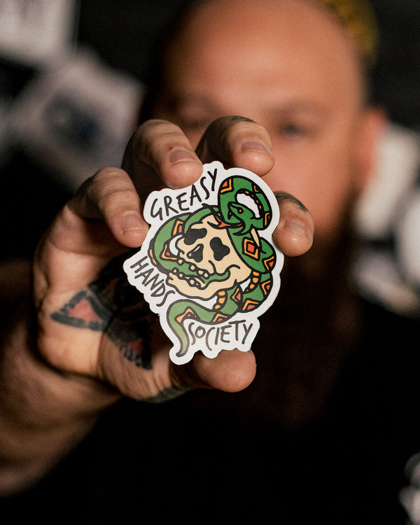 Pressure | Snake & Skull Die Cut Sticker | Greasy Hands Society